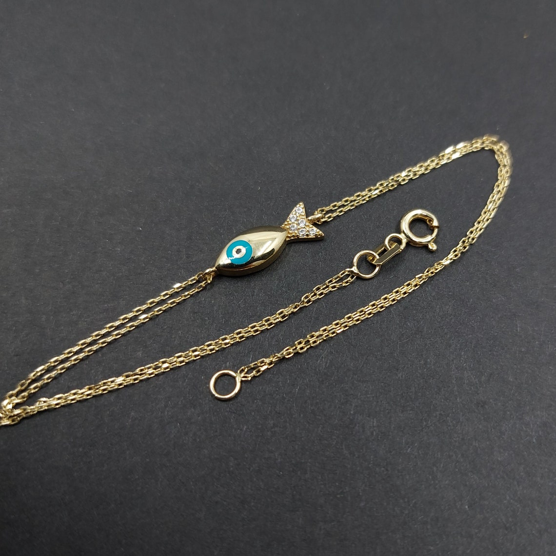 14k Solid Gold Fish Bracelet: Dainty Minimalist Animal Jewelry - Etsy
