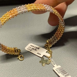 14K Solid Gold Dorica Beaded Bracelet: Three-color Patterned Gold - Etsy