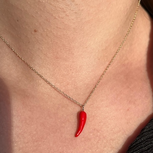 14K Solid Gold Red Enamel Chili Pepper Necklace - Etsy