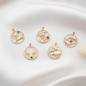 14K Solid Gold Cancer Pendant With Emerald Zircon Stone, Astrological ...