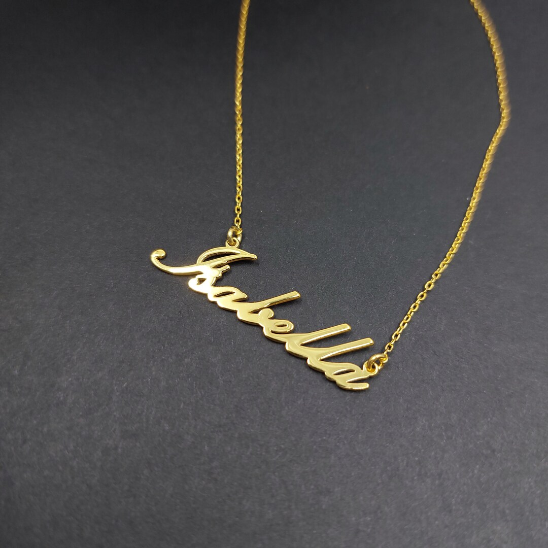 14K Solid Gold Name Necklace, Gold Nameplate Necklace, Custom Name ...