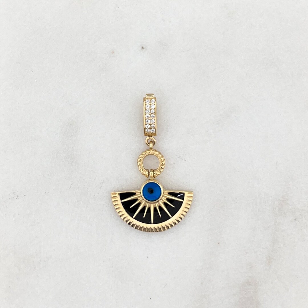 14k Gold Sun & Evil Eye Pendant: Celestial Amulet Necklace - Etsy