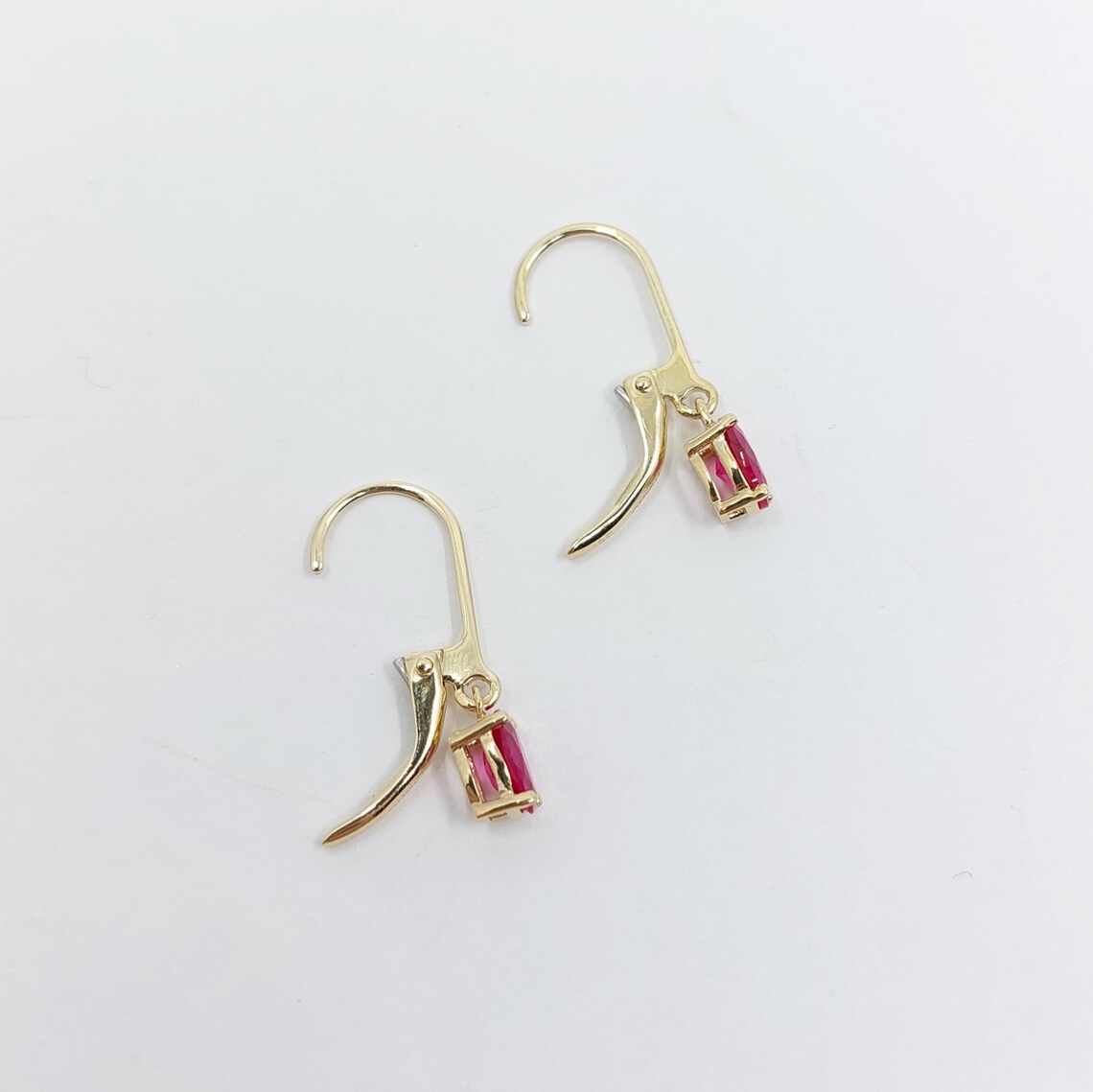 14k Solid Gold Ruby Drop Earrings: July Birthstone - Etsy