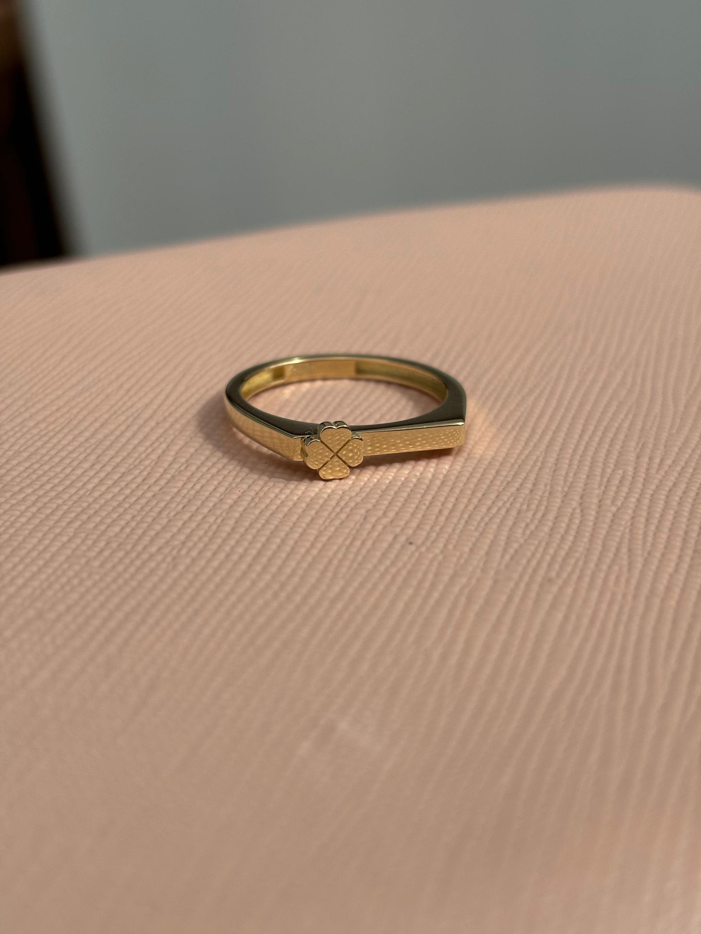 14K Gold Clover Charm Ring: Dainty Good Luck Shamrock - Etsy