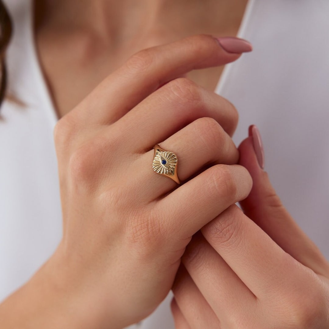 14 K Solid Gold Evil Eye Ring, Devil Eye Ring, Minimal Ring, Gift for ...