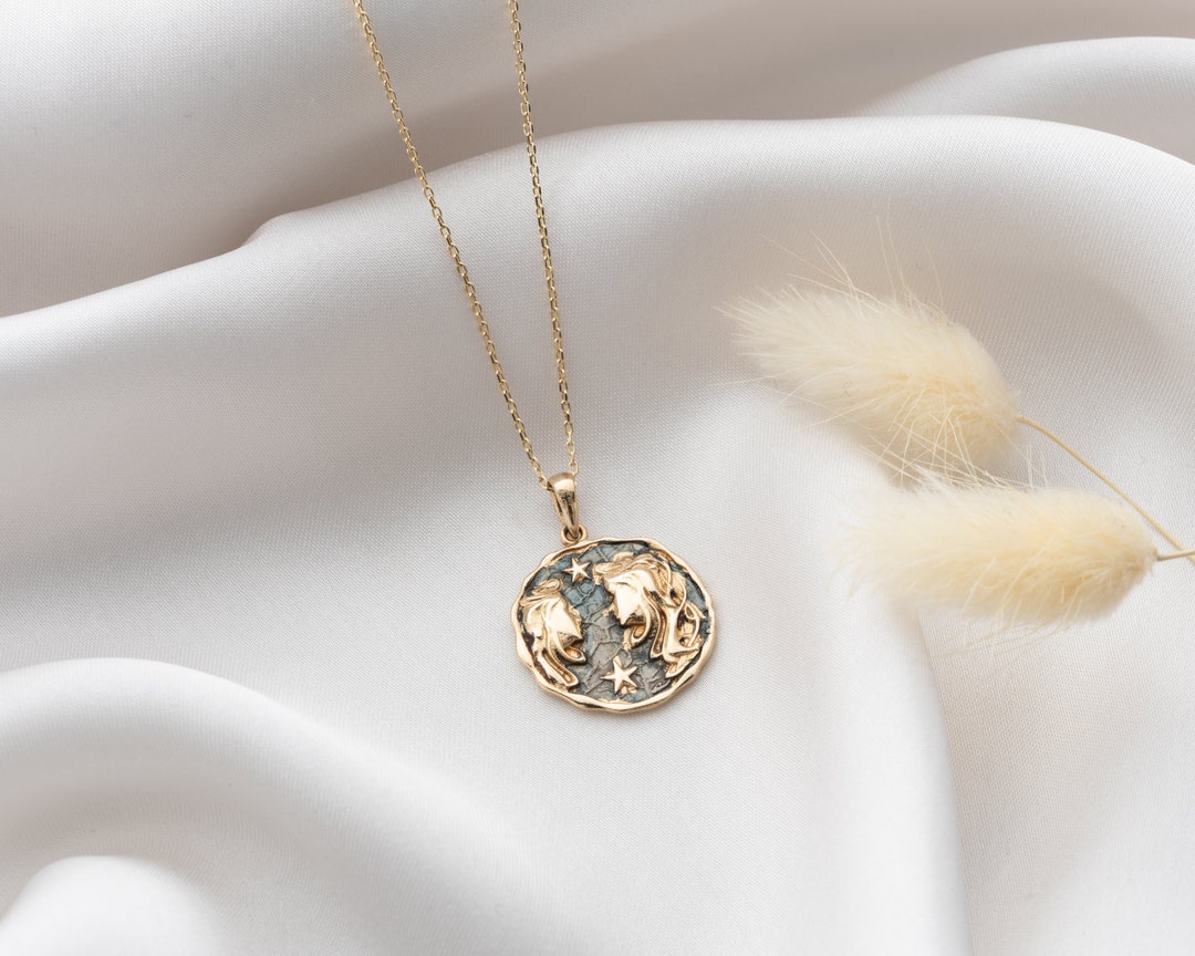 14K Gold Gemini Zodiac Pendant | Astrological Horoscope Charms ...