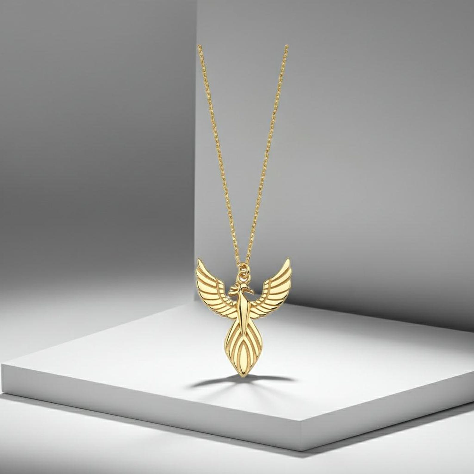 14K Solid Gold Phoenix Necklace: Firebird Simurgh Pendant - Etsy