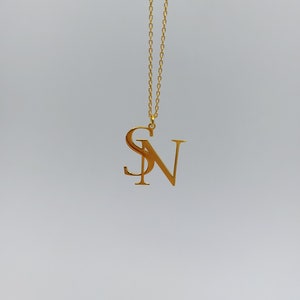 14K Gold Two Initial Necklace: Custom Double Letter Pendant - Etsy