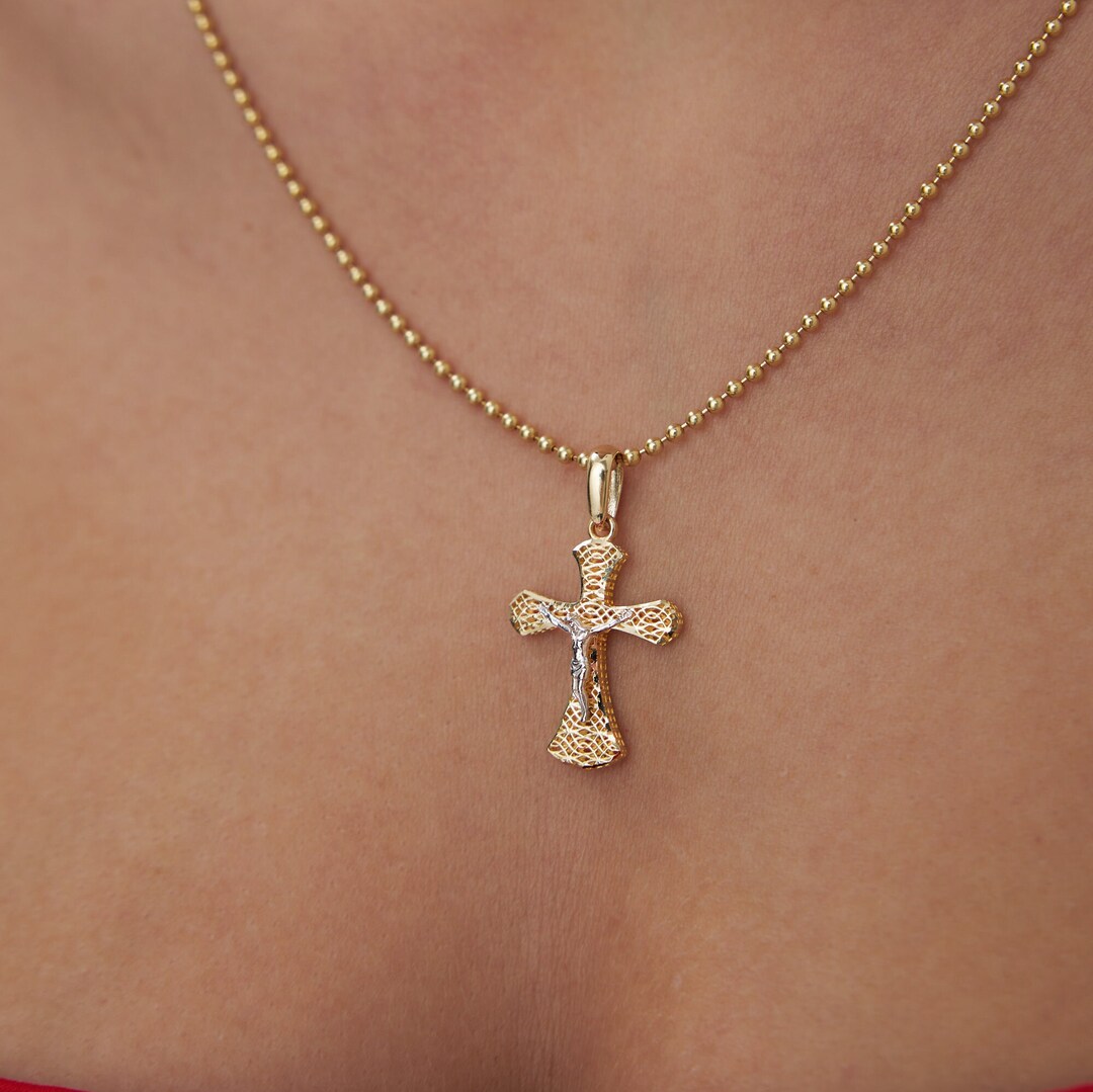 14 K Solid Gold Jesus Christ on the Cross Necklace, Christian Necklace ...