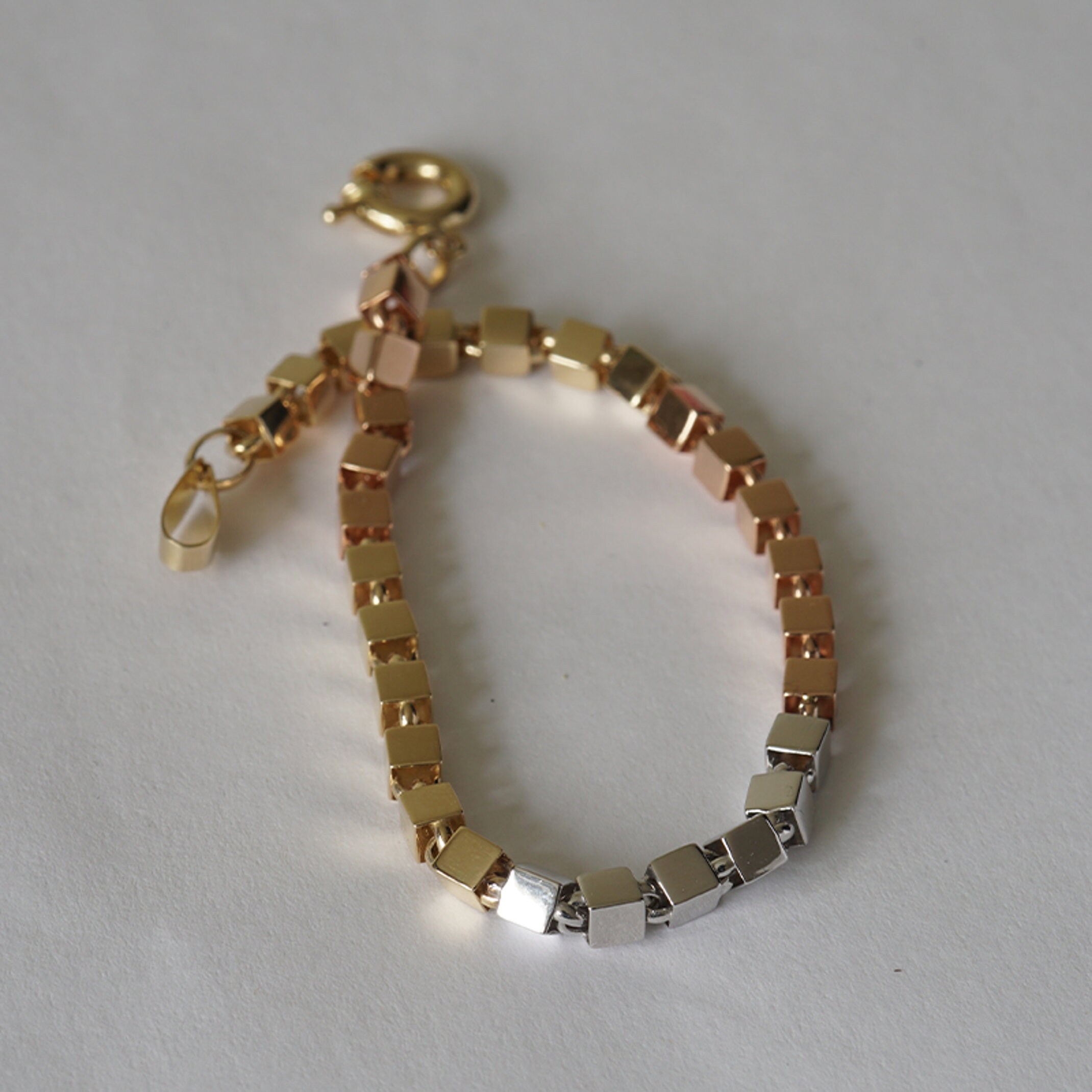 14K Gold Multi Cube Beaded Chain Bracelet, Cubic Design Chain Bracelet ...