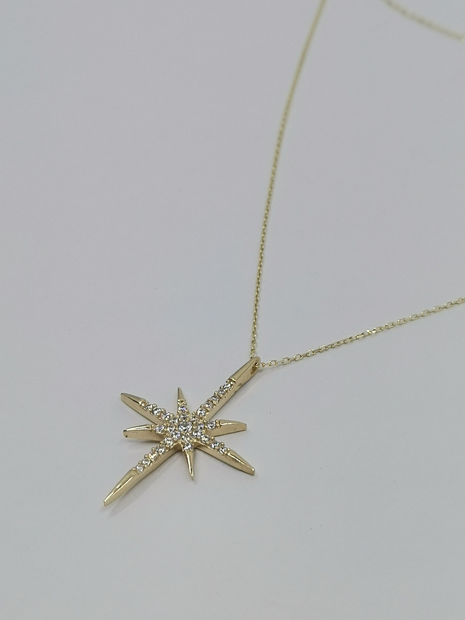 14K Solid Gold Polar Star Necklace: Minimalist North Star Pendant - Etsy