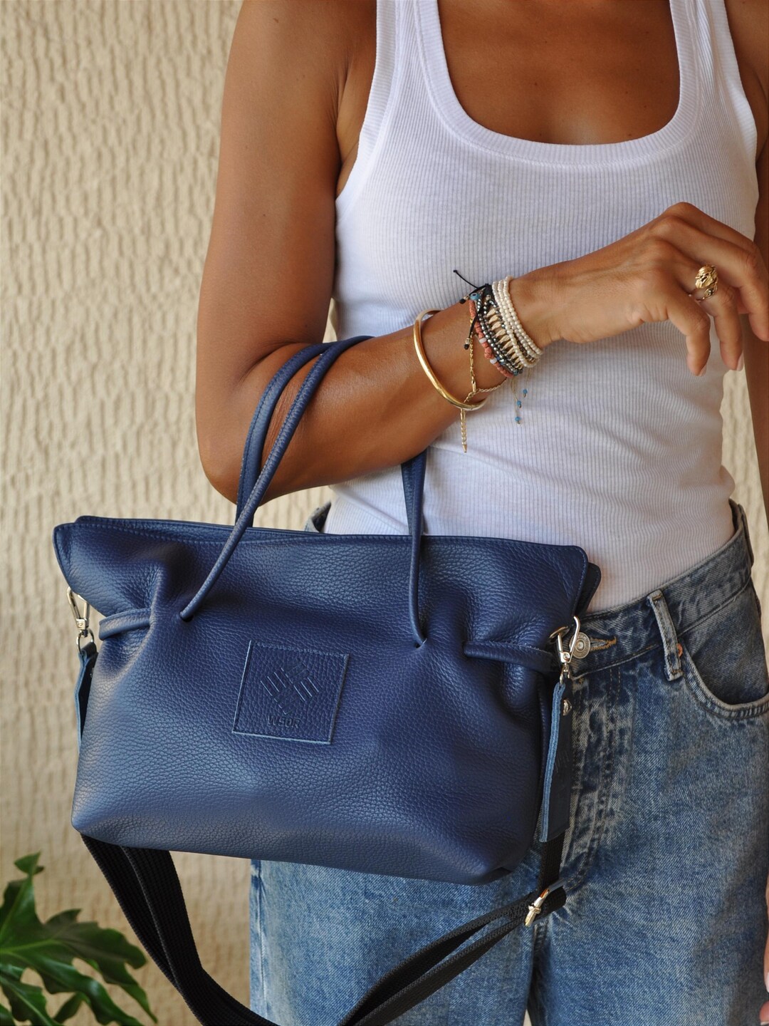 Corvo Leather Purse in Blue, Blue Leather Shoulder Bag, Blue Handbag ...