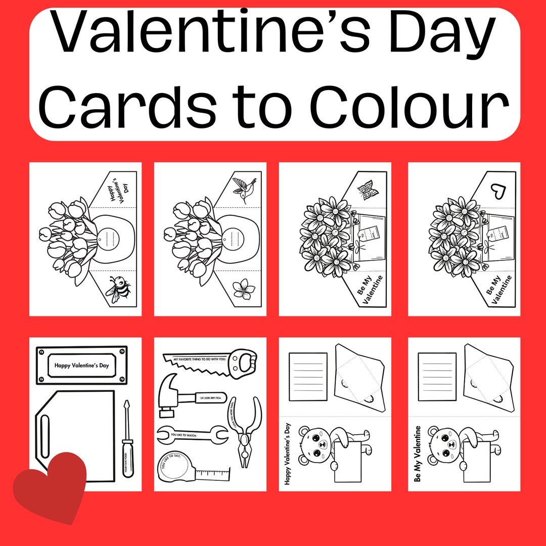 3D Valentine Cards to Color and Make, Kids Craft Activity, Instant ...