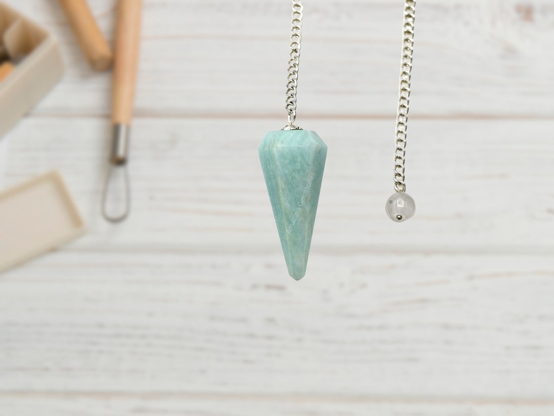 Amazonite Crystal Dowsing Pendulum Pendant Necklace, Divination Pendulum for Reiki Healing ...