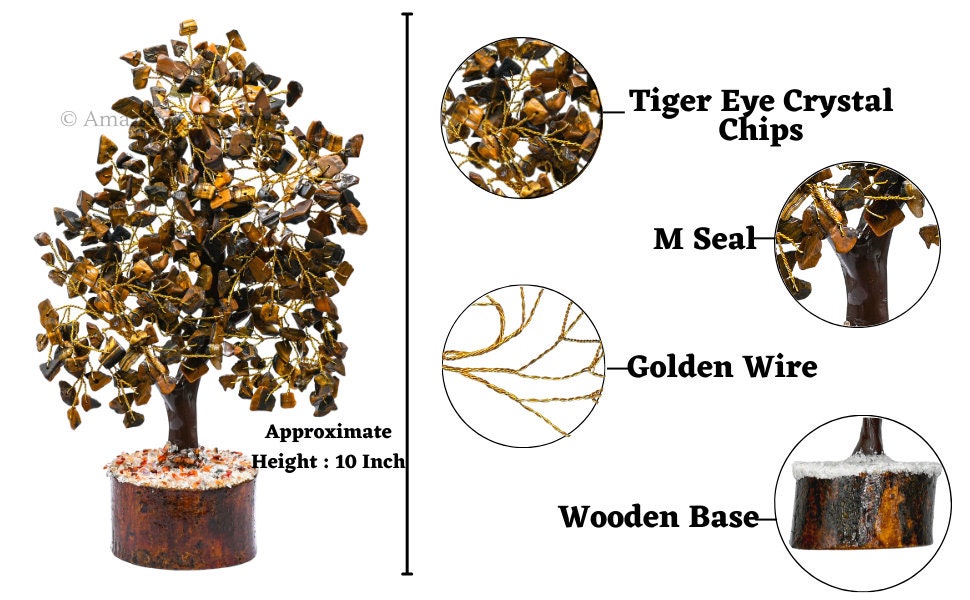 Tiger Eye Crystal Bonsai Tree of Life, Natural Handmade Healing Crystal ...