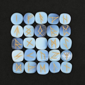 Opalite Engraved Witches Rune Stones, Set of 25 Premium Crystal Elder ...