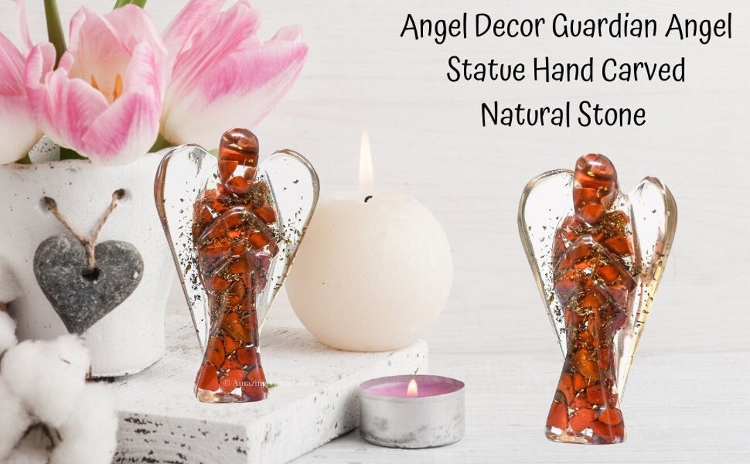 Red Jasper Guardian Angel Statue, Healing Crystal Orgone Angel Figurine ...