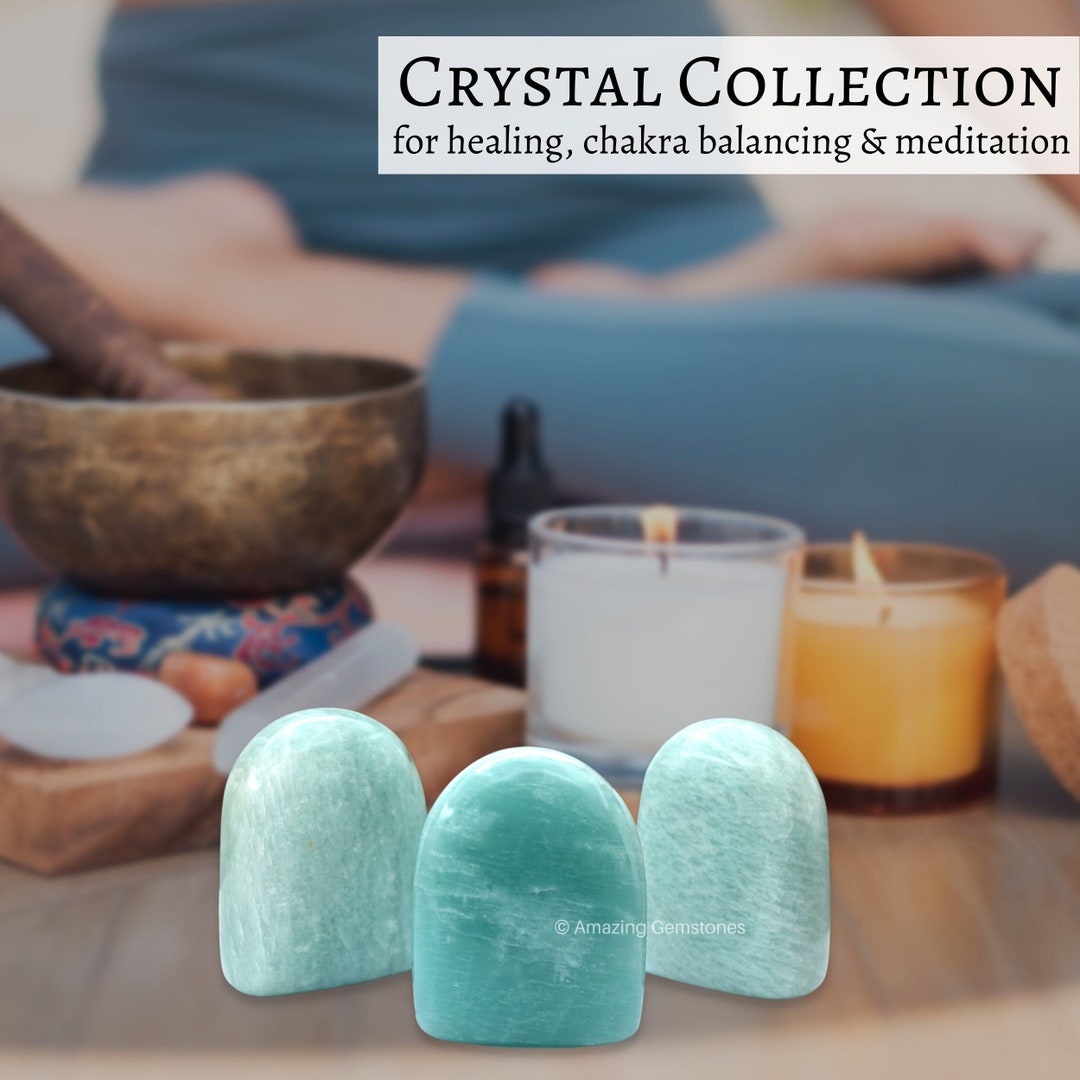 Amazonite Crystal Standing Palm Stone, Natural Healing Crystal and ...
