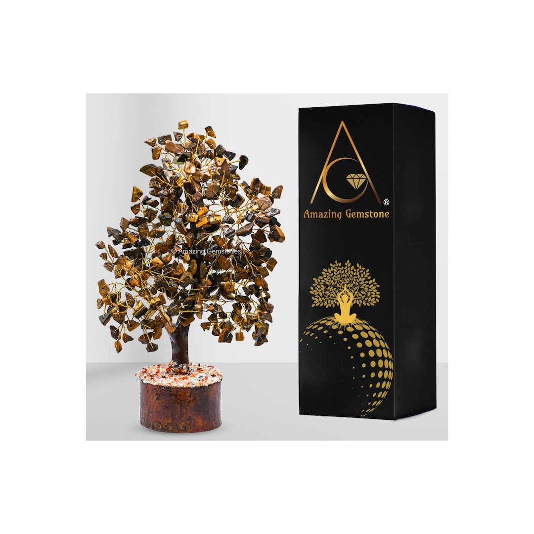 Tiger Eye Crystal Bonsai Tree of Life, Handmade Gemstone Decor - Etsy