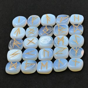 Opalite Engraved Witches Rune Stones, Set of 25 Premium Crystal Elder ...