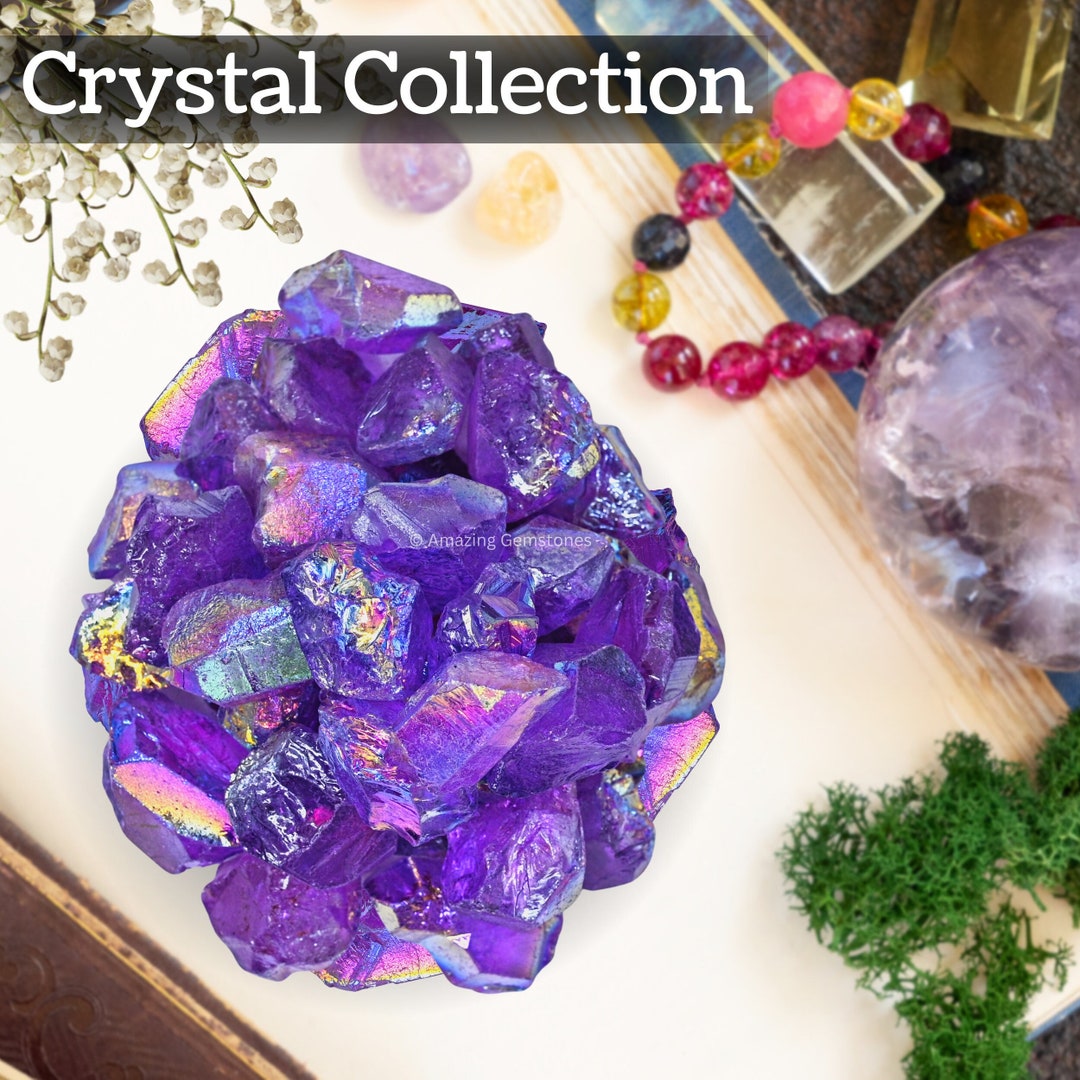 Amethyst Aura Quartz Rough Gemstones, 2 Piece Natural Rocks for ...