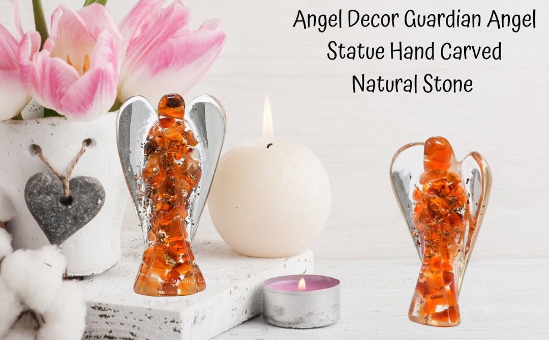 Carnelian Crystal Guardian Angel Statue, Healing Crystal Orgone Angel ...
