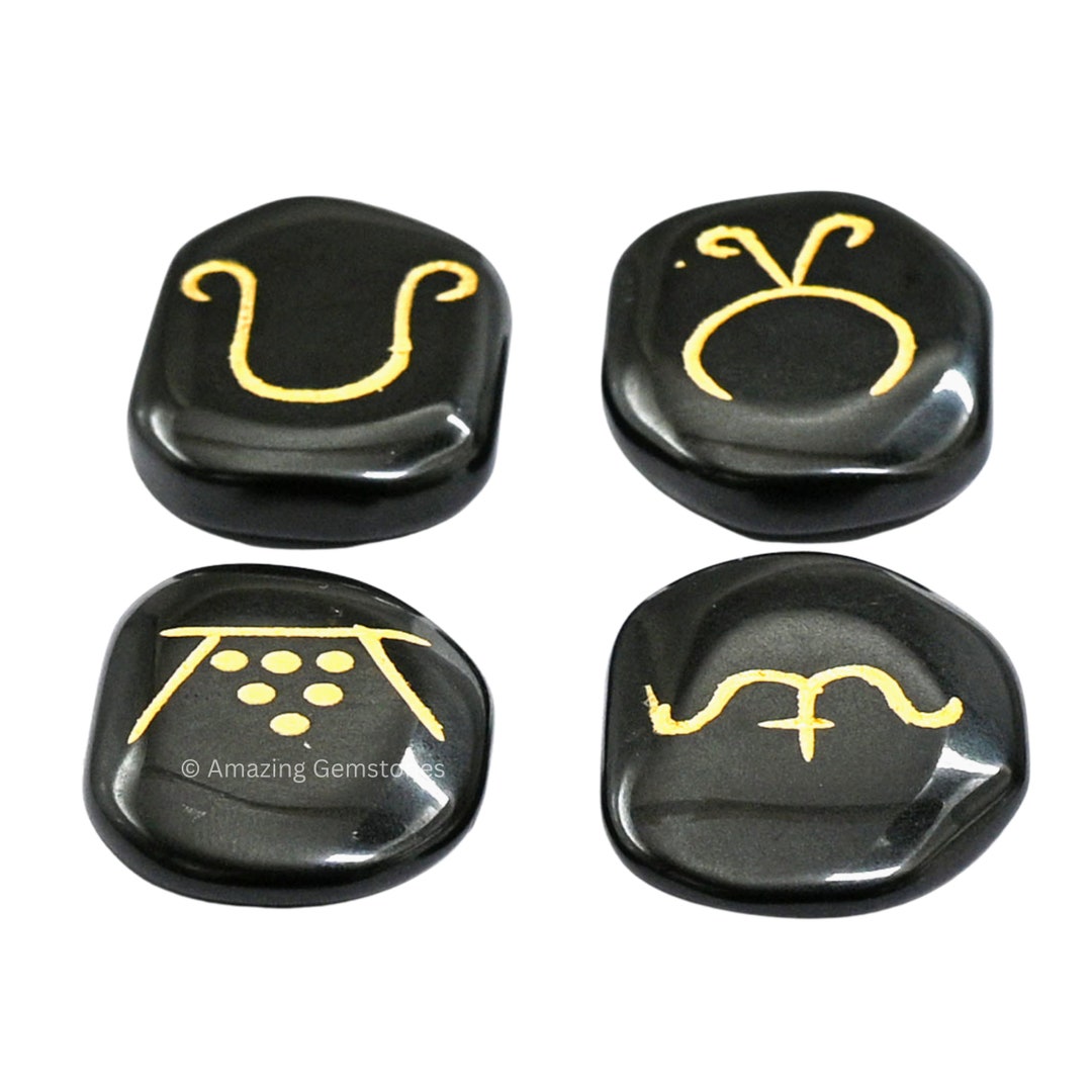 Black Agate Crystal Pagan Wiccan, Set of 4 Witches Seasonal Engraved ...