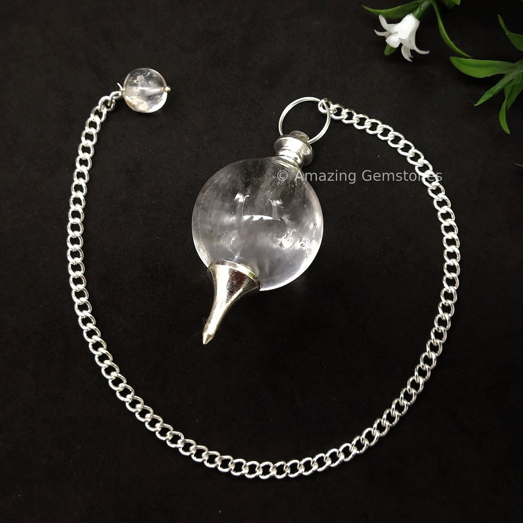 Clear Quartz Crystal Ball Pendulum Necklace, Silver Chain, Divination ...