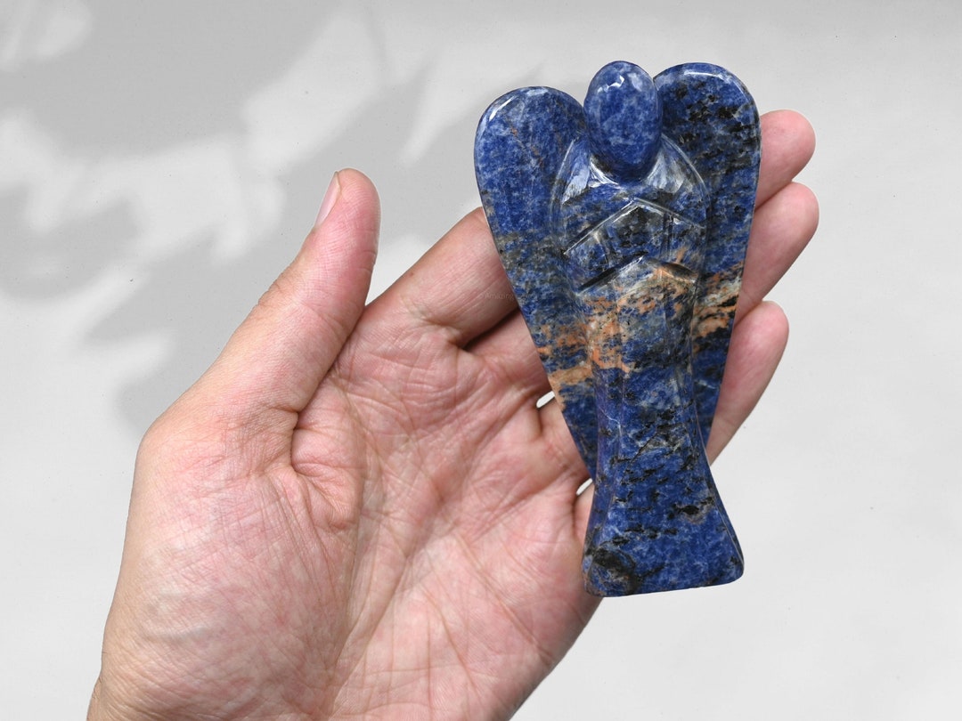 Hand Carved Sodalite Guardian Angel, Healing Crystal Figurine - Etsy