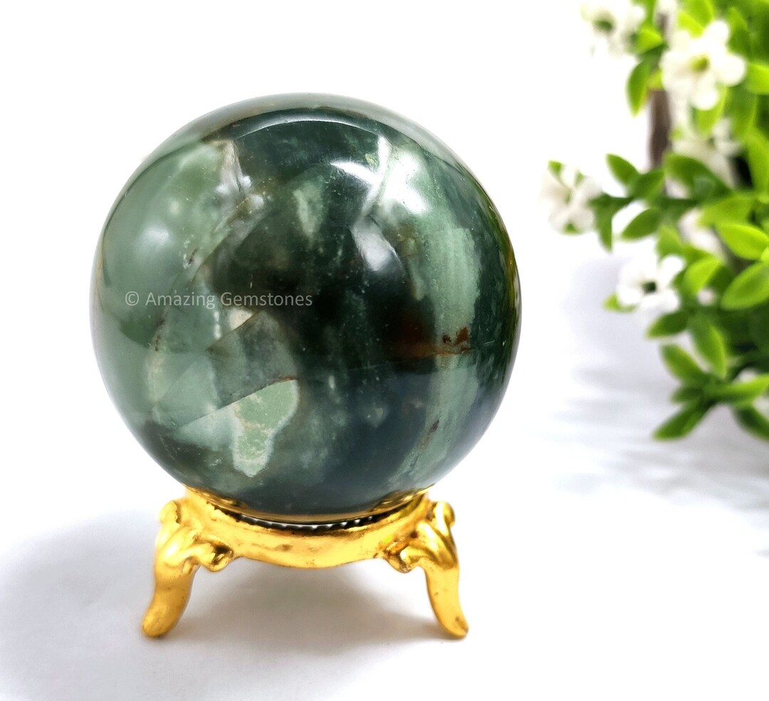 Bloodstone Crystal Ball Sphere Stand, Gemstone Sphere With Holder Stand ...