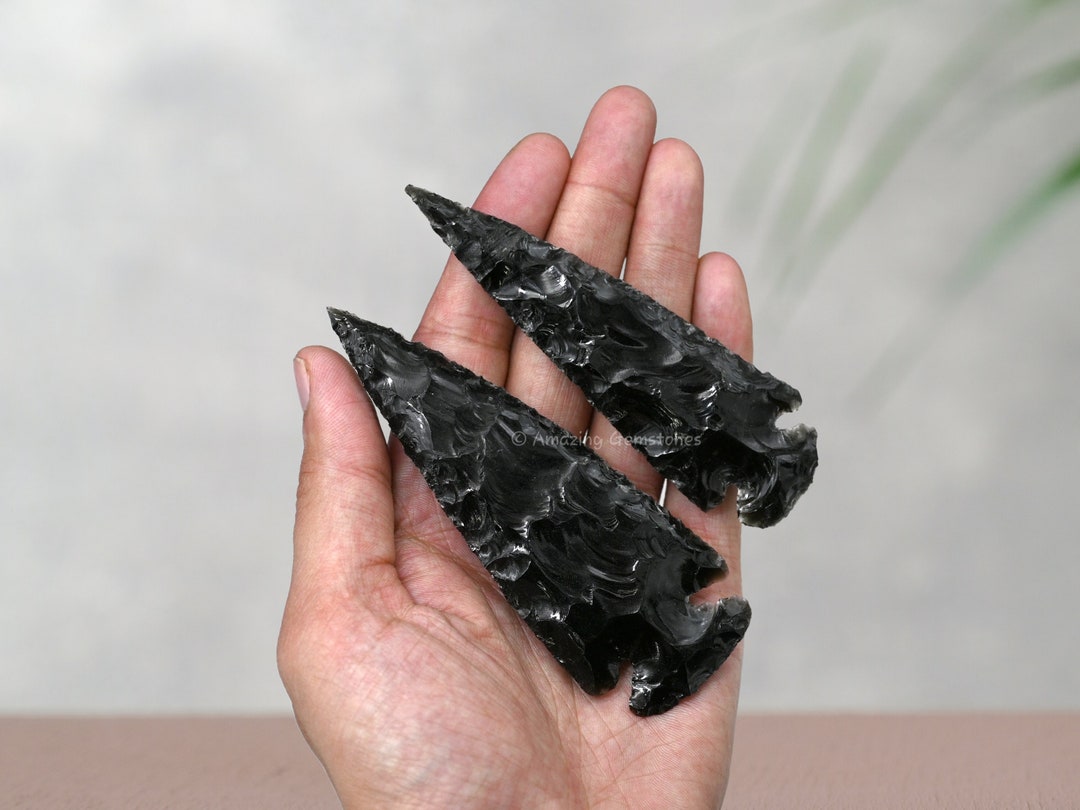 Black Obsidian Craft Supplies Jewelry Making Set of 2 Natural Arrow ...