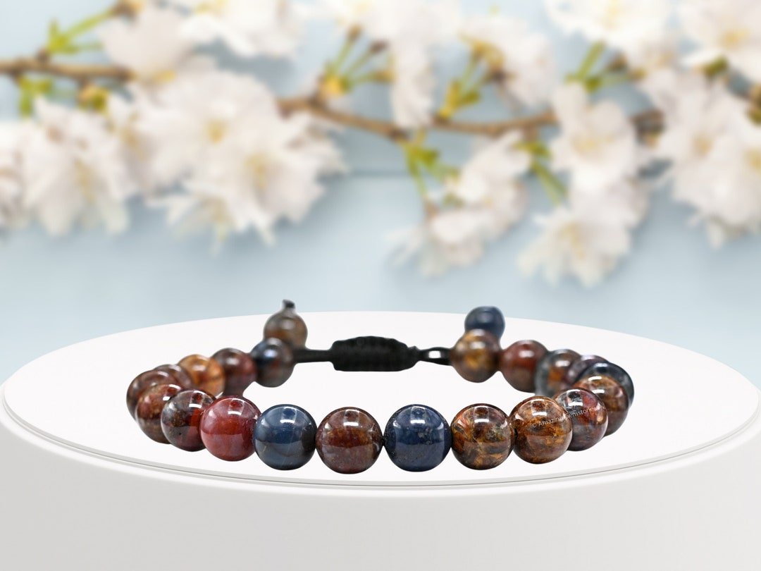 Pietersite Healing Crystal Protection Bracelet, Adjustable 8mm Beaded ...