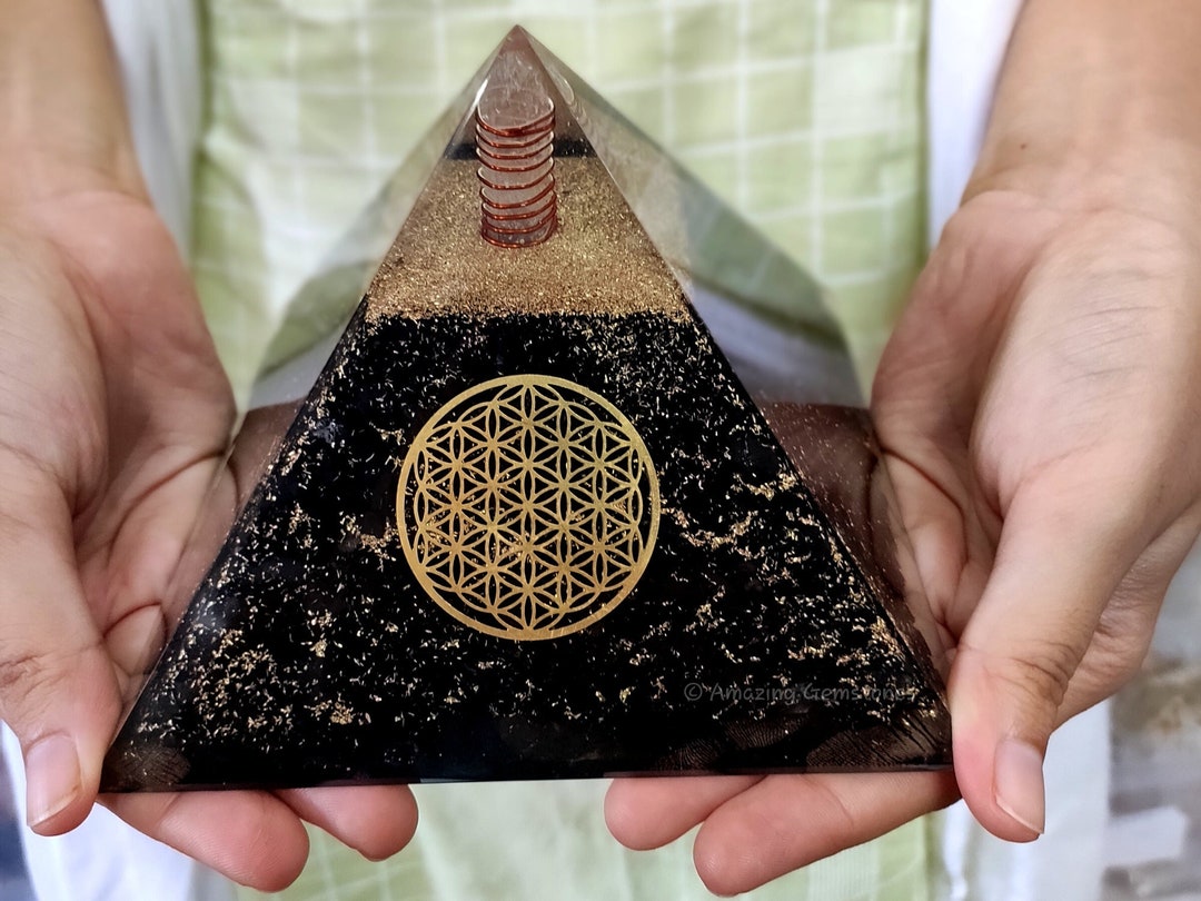 Shungite Crystal Orgonite Stone Pyramid With Flower of Life Symbol ...