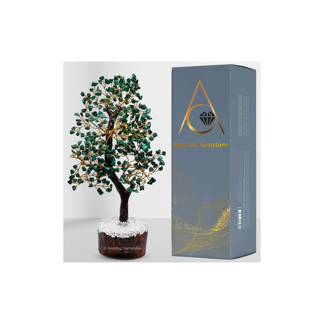 Malachite Gemstone Crystal Bonsai Tree of Life, Natural Handmade ...