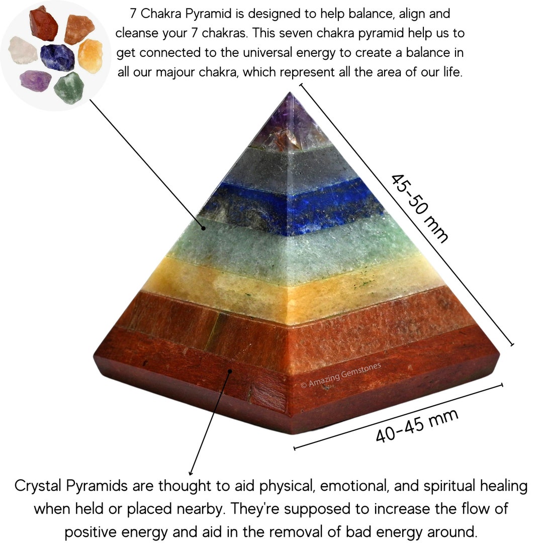 Seven Chakra Healing Crystal Pyramid, Natural Handmade Pyramid for Home ...