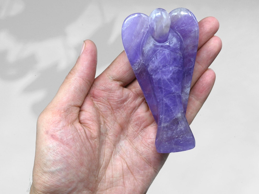 Amethyst Guardian Palm Angels Statue, Healing Crystal Hand Carved ...