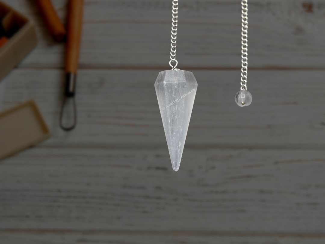 Selenite Crystal Dowsing Pendulum Pendant Necklace, Divination Pendulum for Reiki Healing ...