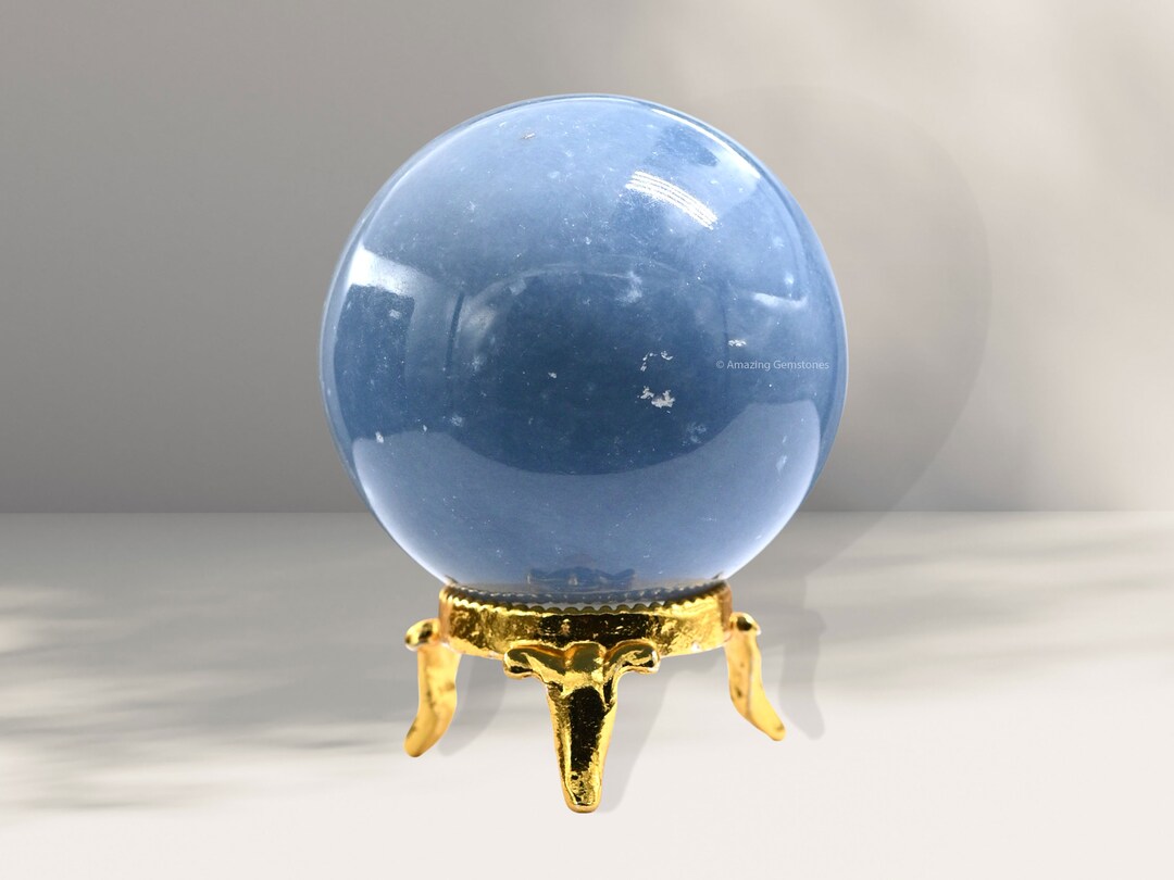 Angelite Crystal Ball Sphere Stand, 50mm Gemstone Sphere With Holder ...