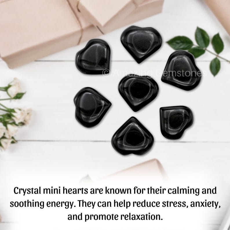 Black Tourmaline Crystal Puffy Heart, Pack of 2 Small Heart Shaped ...