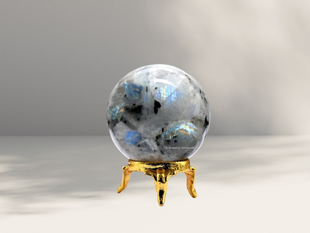 Rainbow Moonstone Crystal Ball Sphere Stand, Gemstone Sphere With ...