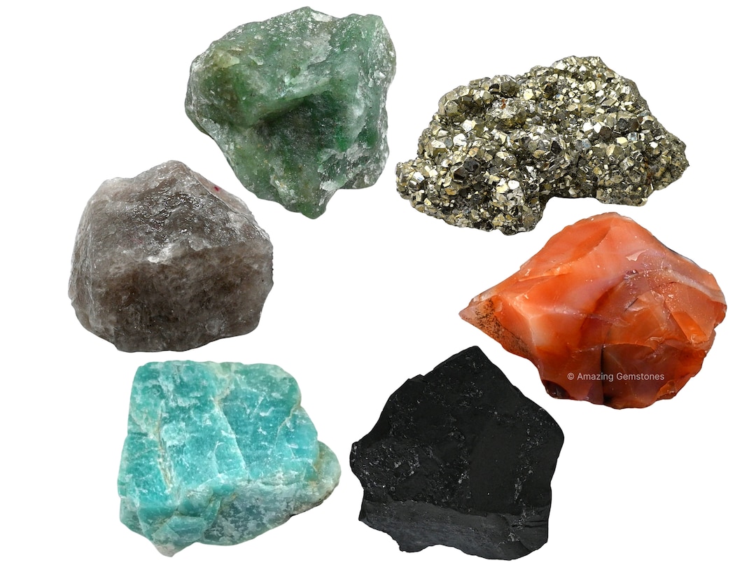 Raw Crystals Gifts Set for Workplace, Set of 6 Natural Raw Gemstones ...