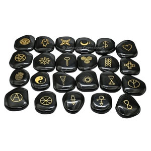 Black Agate Crystal Pagan Wiccan, Set of 23 Witches Magic Engraved ...