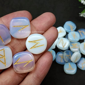 Opalite Engraved Witches Rune Stones, Set of 25 Premium Crystal Elder ...