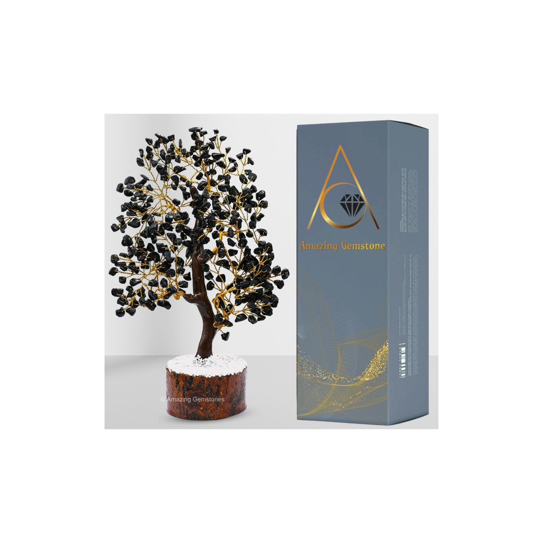 Black Tourmaline Crystal Bonsai Tree of Life, Natural Handmade Healing ...