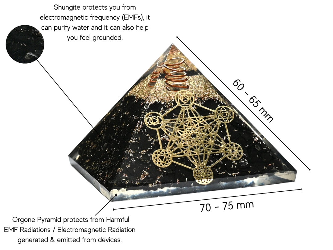 Shungite Large Crystal Orgonite Pyramid With Metatrons Cube, Handmade ...