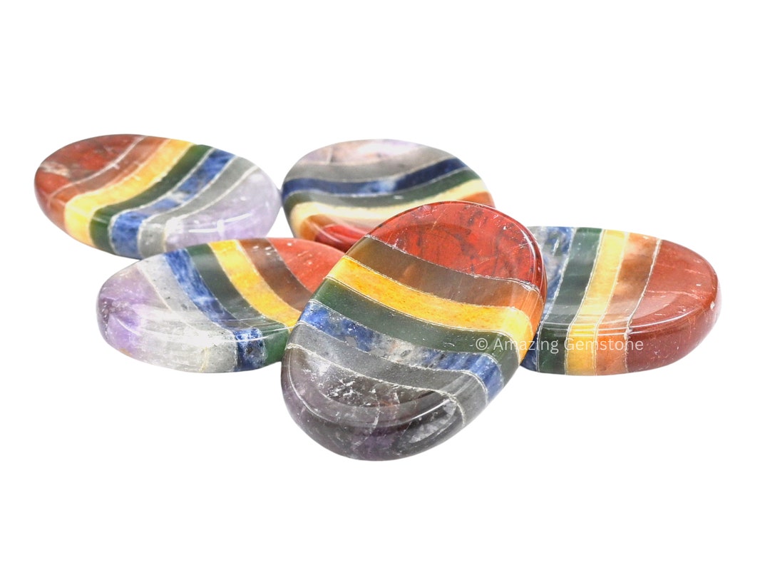 Seven Chakra Crystal Worry Stone, Polished Thumb Worry for Meditation ...