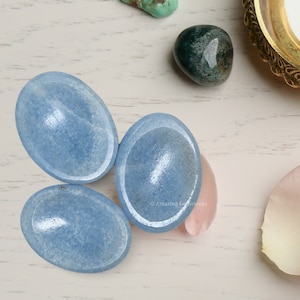Blue Calcite Crystal Worry Stone, Thumb Worry for Meditation, Anxiety ...