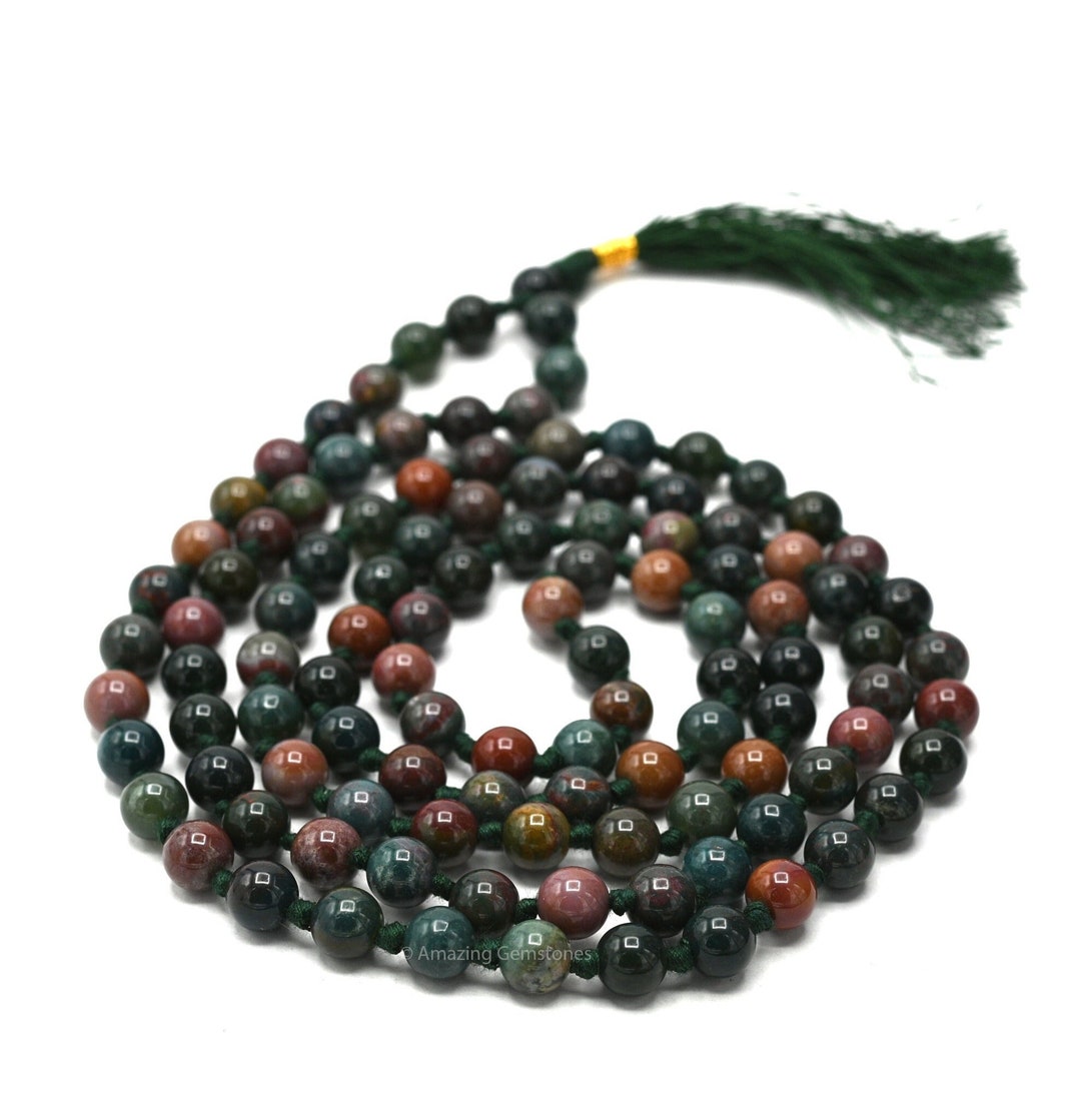 Bloodstone Mala Prayer Beads Necklace, Healing Crystal Meditation Japa ...