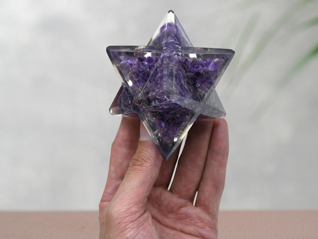 Hand Carved Amethyst Merkaba Star, Orgone Crystal Grid, Reiki Healing ...