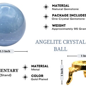 Angelite Crystal Ball Sphere Stand, 50mm Gemstone Sphere With Holder Stand, Natural Healing ...